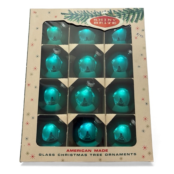 Shiny Brite | Holiday | Shiny Brite Mid Century Teal Glass Christmas ...